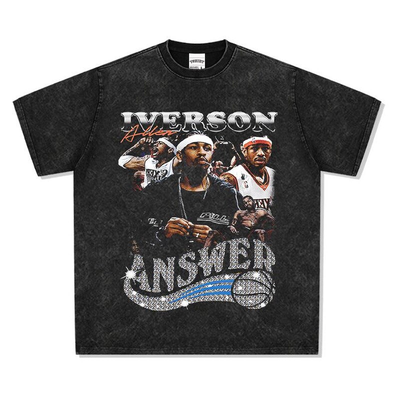 Allen Iverson Vintage Wash Tee Shirt and Long Sleeve the Answer 76ers Graphic Tee 90's Retro ...