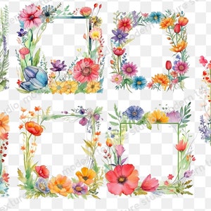 Watercolor Floral Frames Clipart - 16 Pc Wildflower Frames Springtime ...