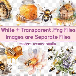 Watercolor Honey Bee Clipart - 18 Piece Honey Bee Floral Honey Jar Bee ...