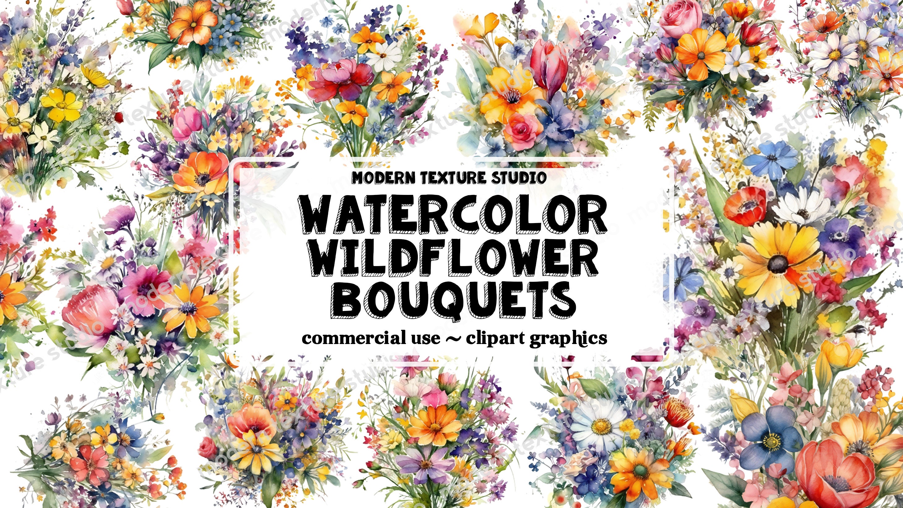 Watercolor Spring Bouquets Clipart 20 Piece Wildflower - Etsy