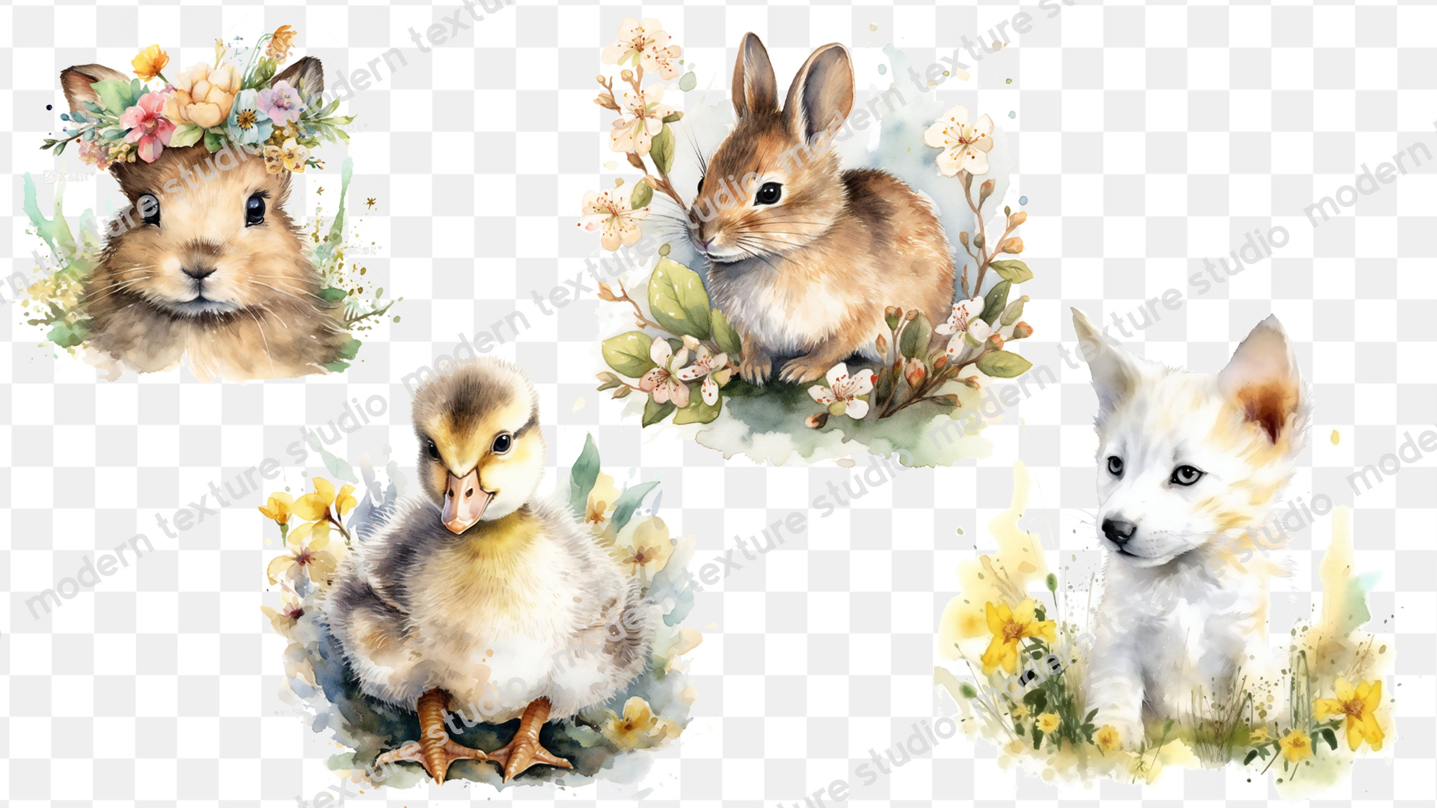 Watercolor Spring Baby Animals Clipart – PNG Images (digital Download ...