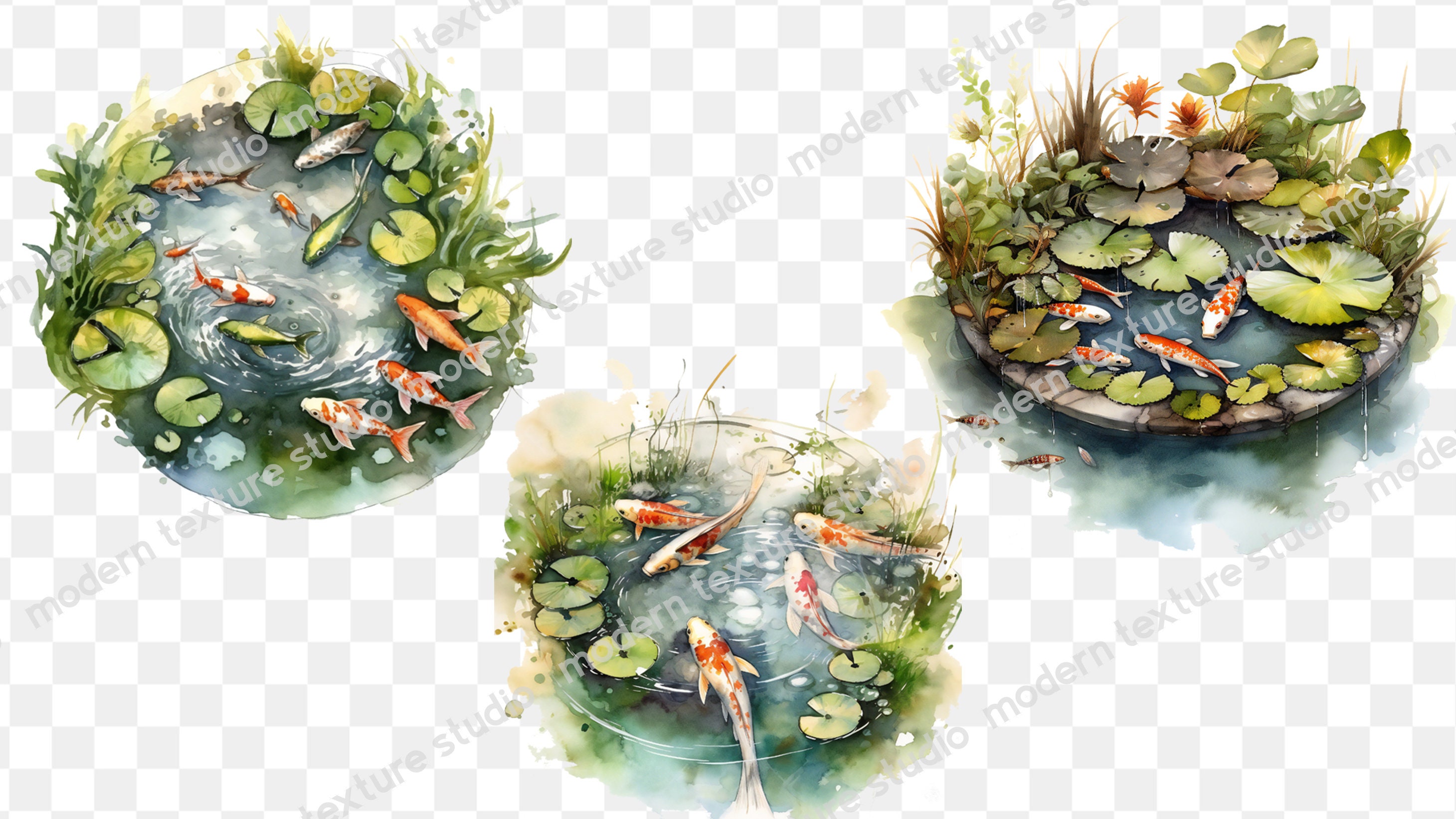 Watercolor Lily Pond Clipart - 18 Piece Transparent Springtime Cute ...
