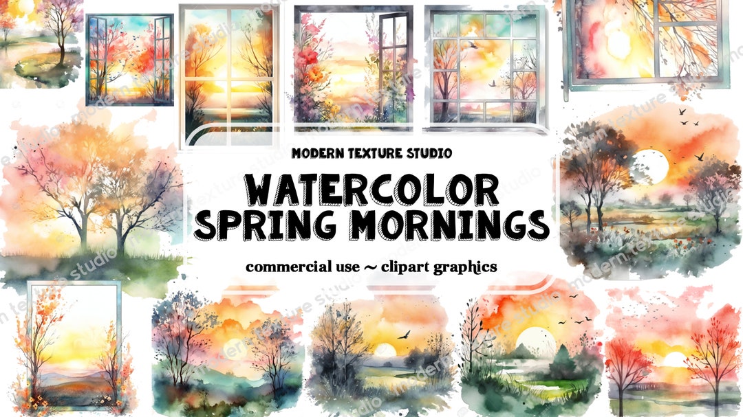 Watercolor Spring Mornings Clipart - Sunrise Watercolor PNG Format ...