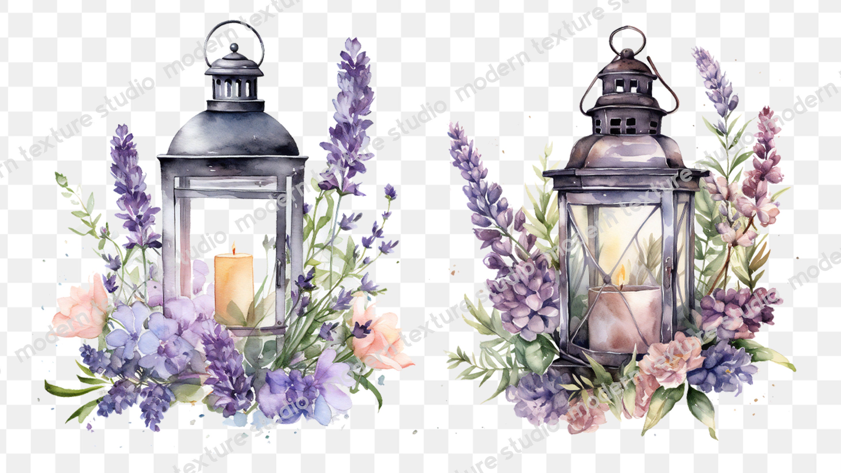 Watercolor Clipart Lavender Garden Pack - 18 Pc Provence Floral Spring ...