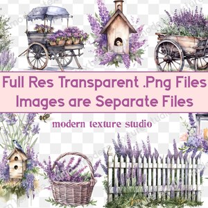 Watercolor Clipart Lavender Garden Pack - 18 Pc Provence Floral Spring ...