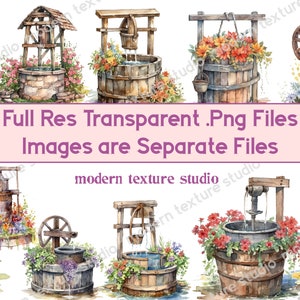 Watercolor Spring Water Wells Clipart - 14 Piece Springtime Cute Little ...