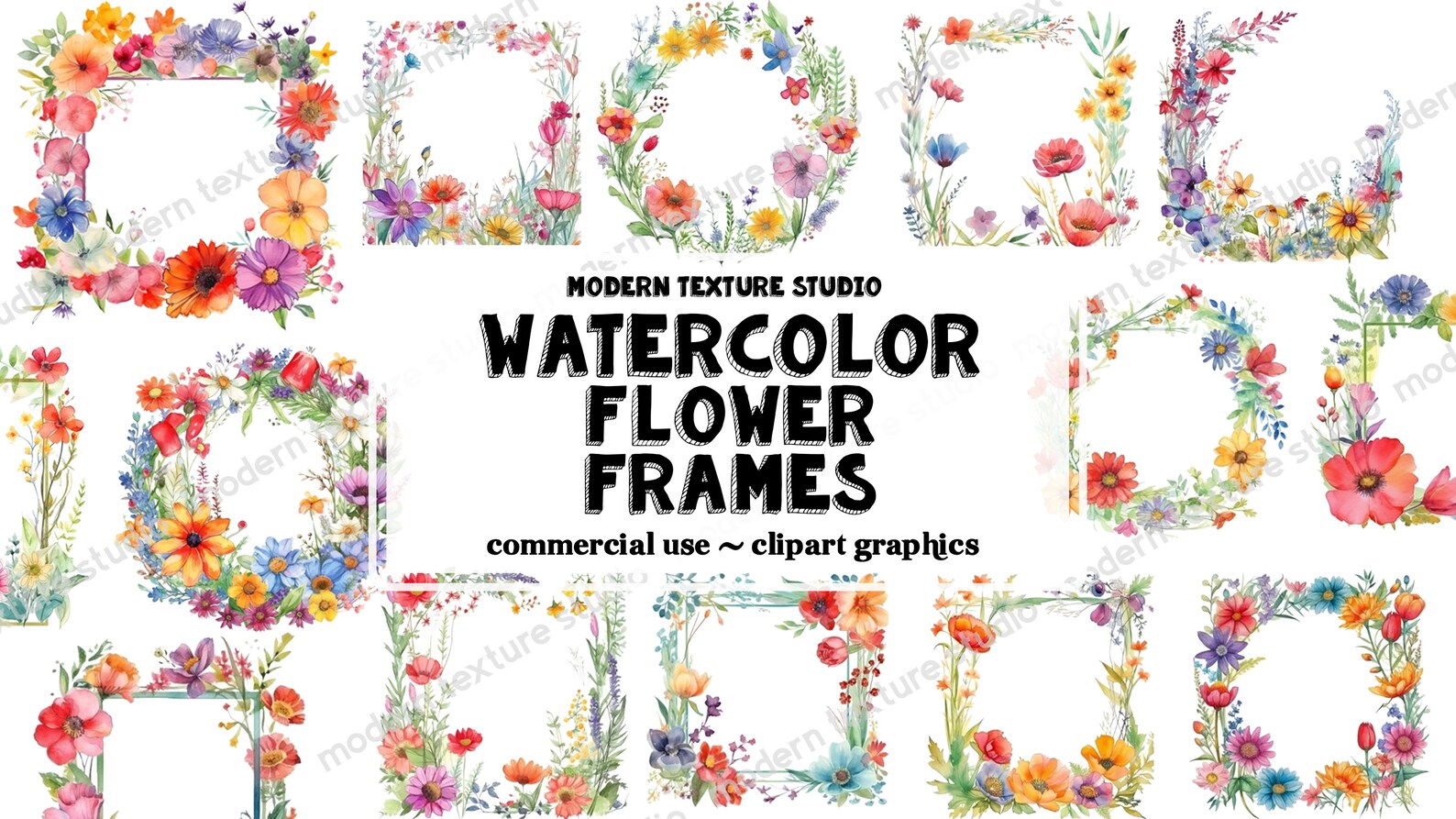 Watercolor Floral Frames Clipart - 16 Pc Wildflower Frames Springtime ...