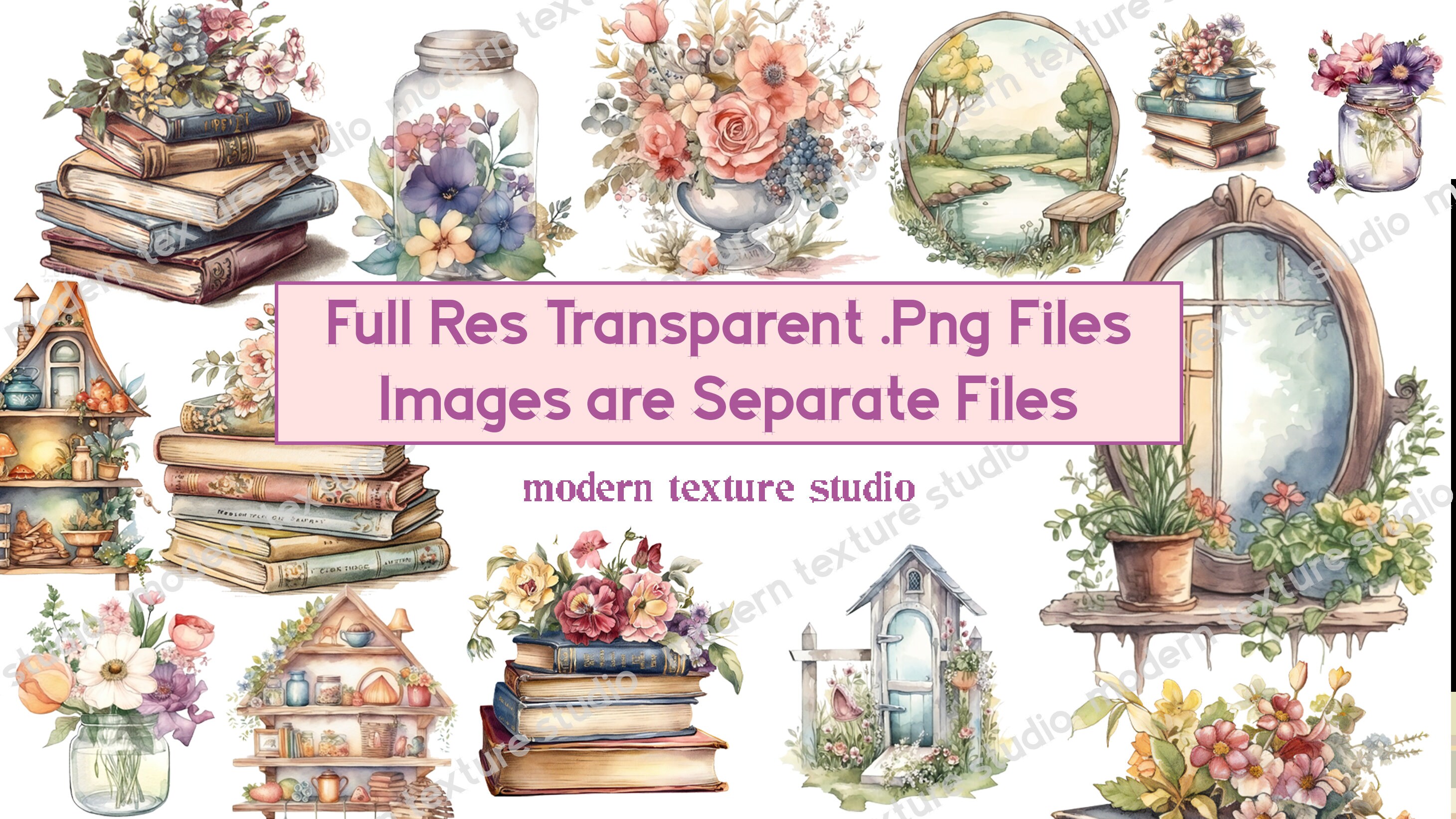 Watercolor Cottagecore Pack Clipart - 15 Pack Floral Antique Cottage ...