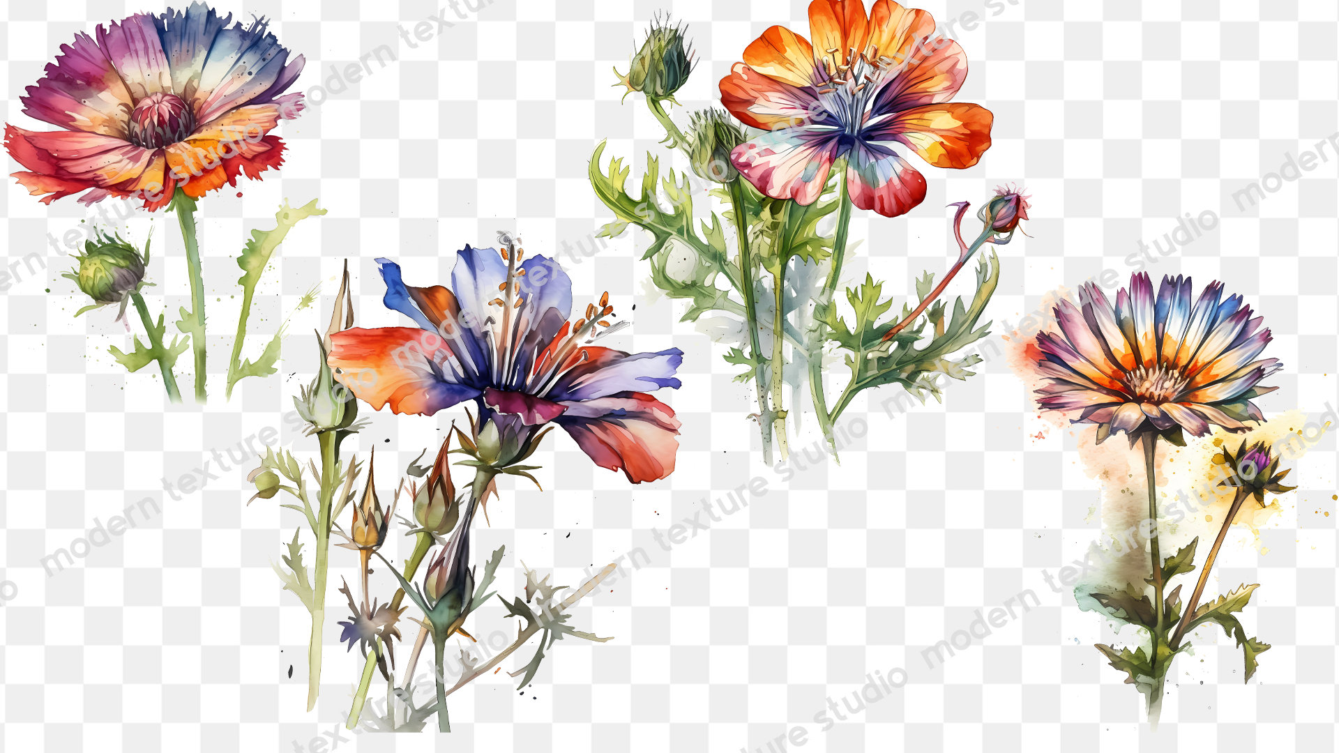 Watercolor Wild Flowers Clipart - 18 Pack Transparent Background ...