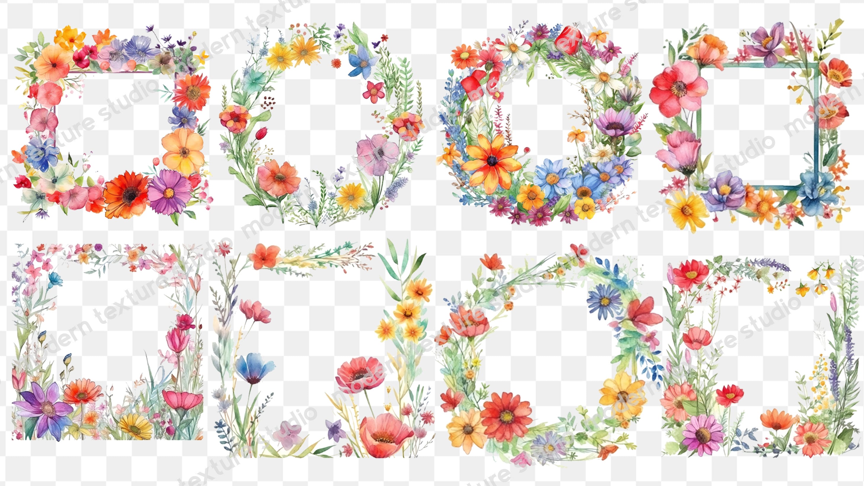 Watercolor Flower Frames Clipart – Springtime Wildflower PNG (digital ...