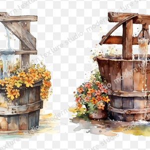 Watercolor Spring Water Wells Clipart - 14 Piece Springtime Cute Little ...