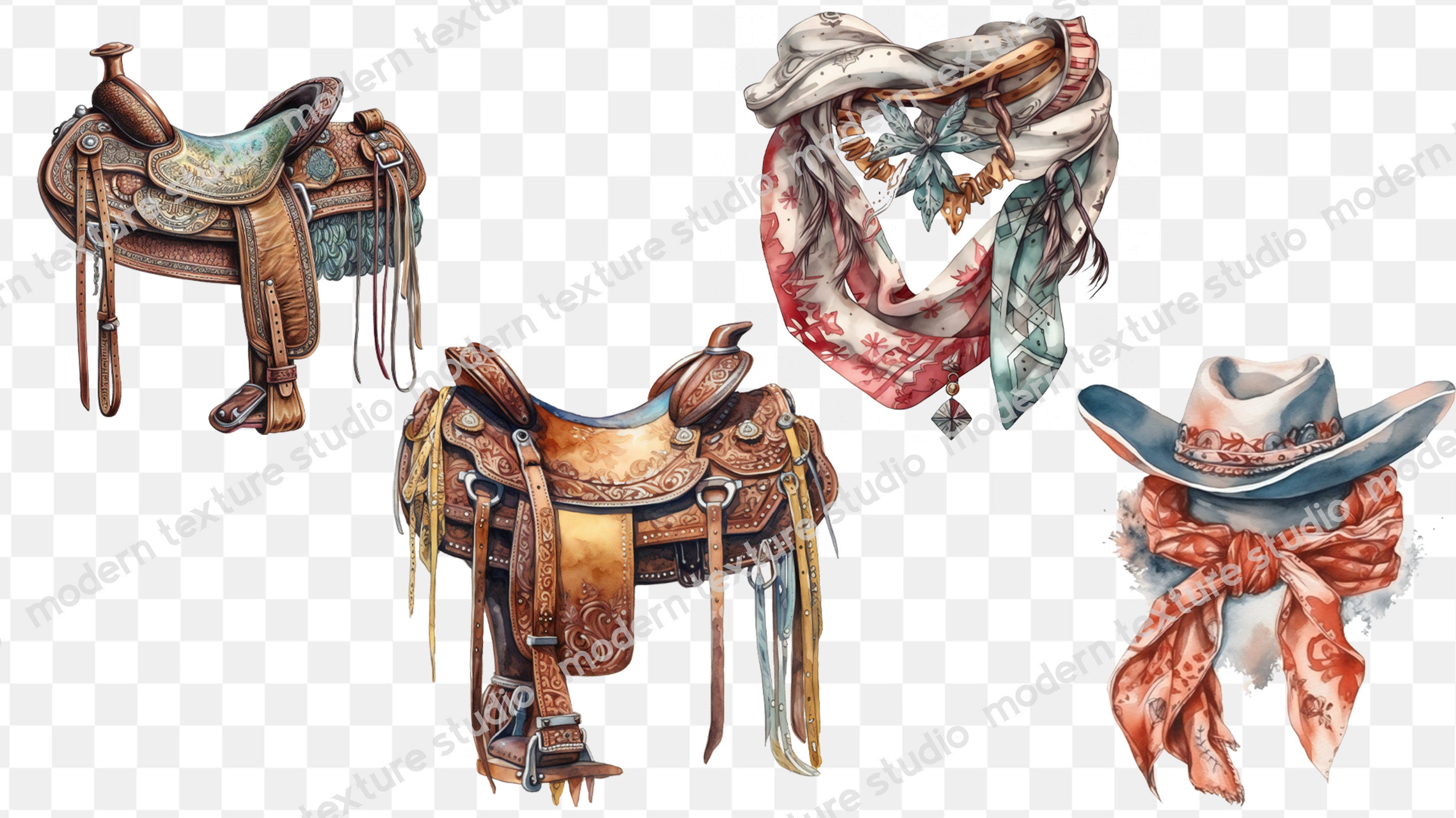 Watercolor Old Western Pack Clipart - 20 Piece Texas Cowboy Ranch ...