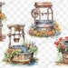 Watercolor Spring Water Wells Clipart - 14 Piece Springtime Cute Little ...