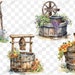 Watercolor Spring Water Wells Clipart - 14 Piece Springtime Cute Little ...