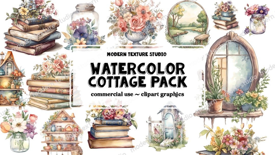 Watercolor Cottagecore Pack Clipart - 15 Pack Floral Antique Cottage ...