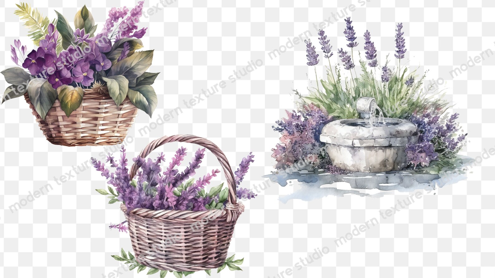 Watercolor Clipart Lavender Garden Pack - 18 Pc Provence Floral Spring ...