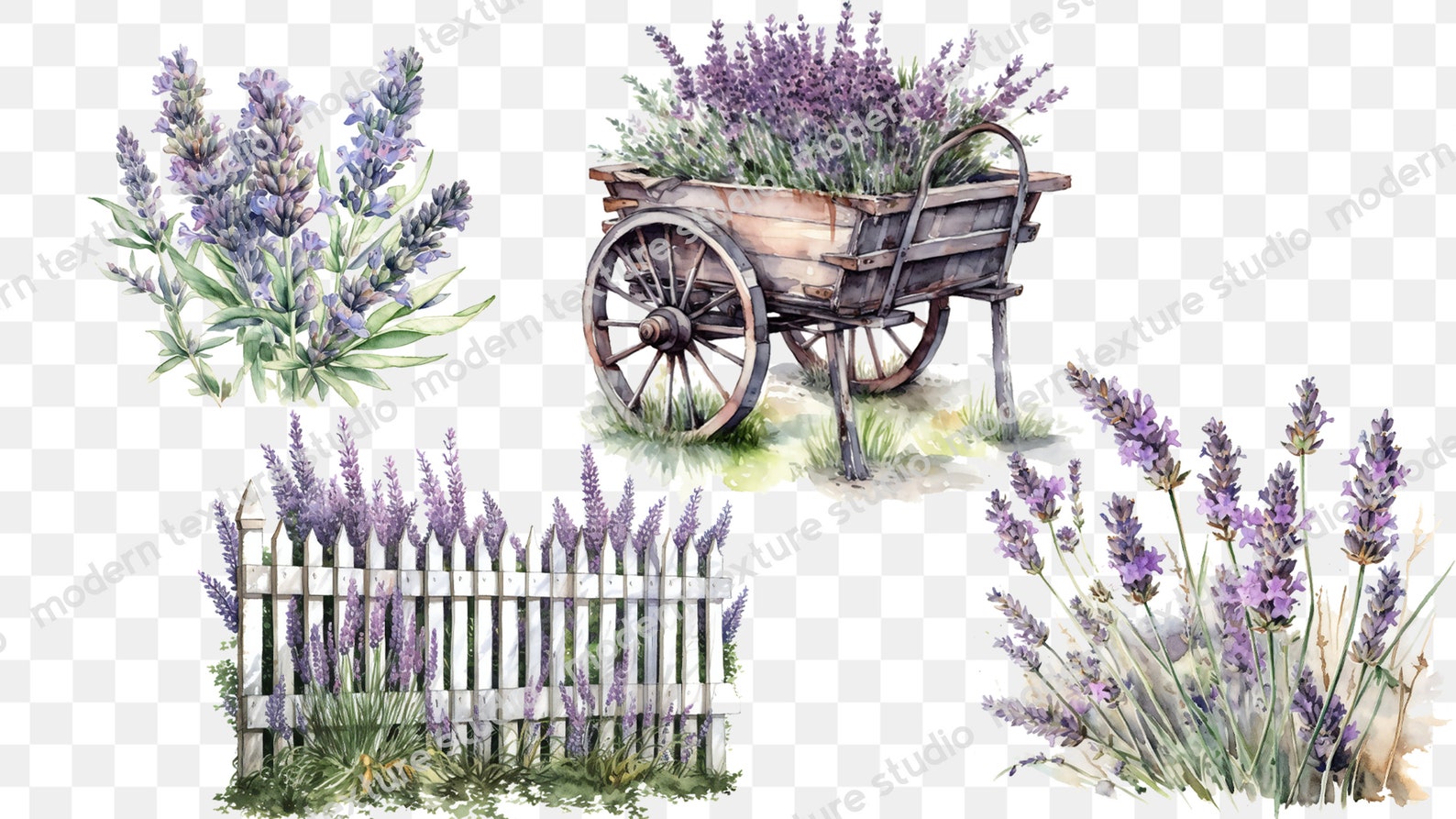 Watercolor Clipart Lavender Garden Pack - 18 Pc Provence Floral Spring ...
