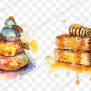 Watercolor Honey Bee Clipart - 18 Piece Honey Bee Floral Honey Jar Bee ...