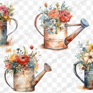 Watercolor Floral Watering Cans Clipart - 15 Piece Floral Gardening ...