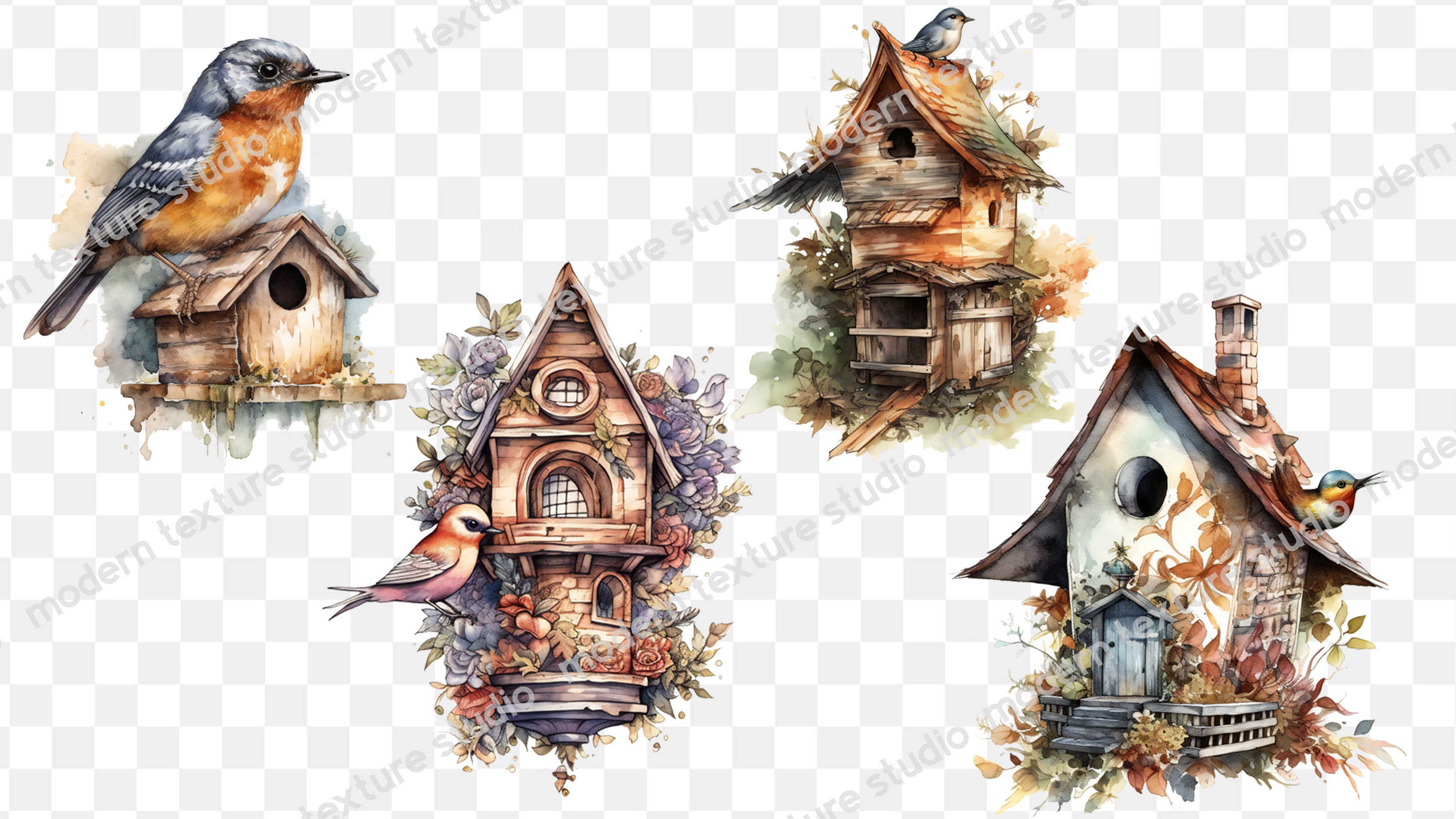 Watercolor Bird House Clipart 20 Pack Springtime Cute - Etsy