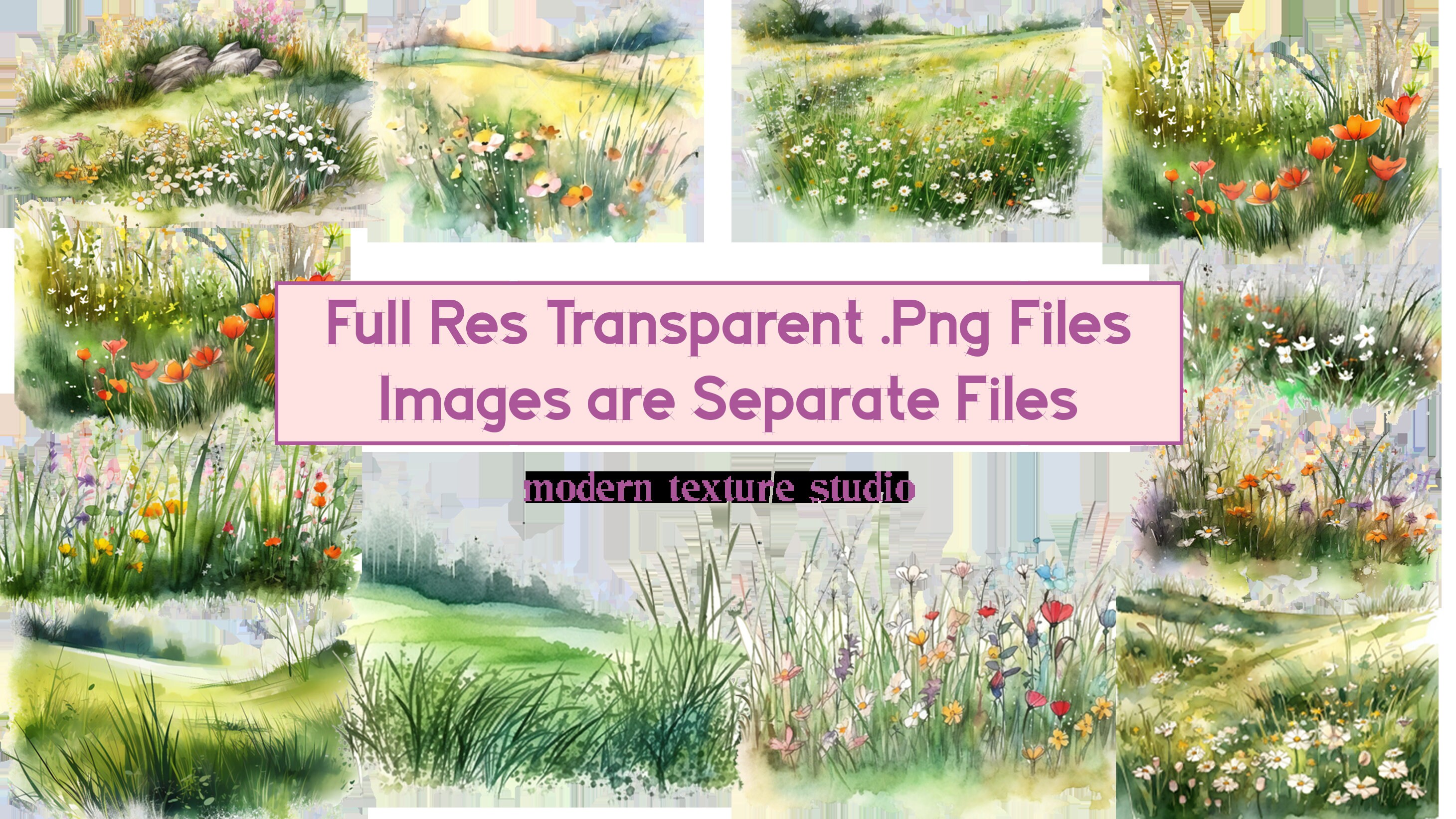 Watercolor Spring Meadow Clipart - Wildflower Field Scape in Springtime ...