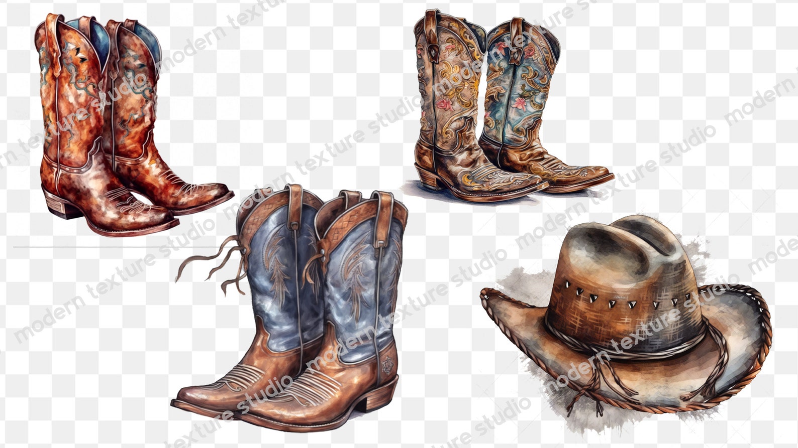 Watercolor Old Western Pack Clipart - 20 Piece Texas Cowboy Ranch ...