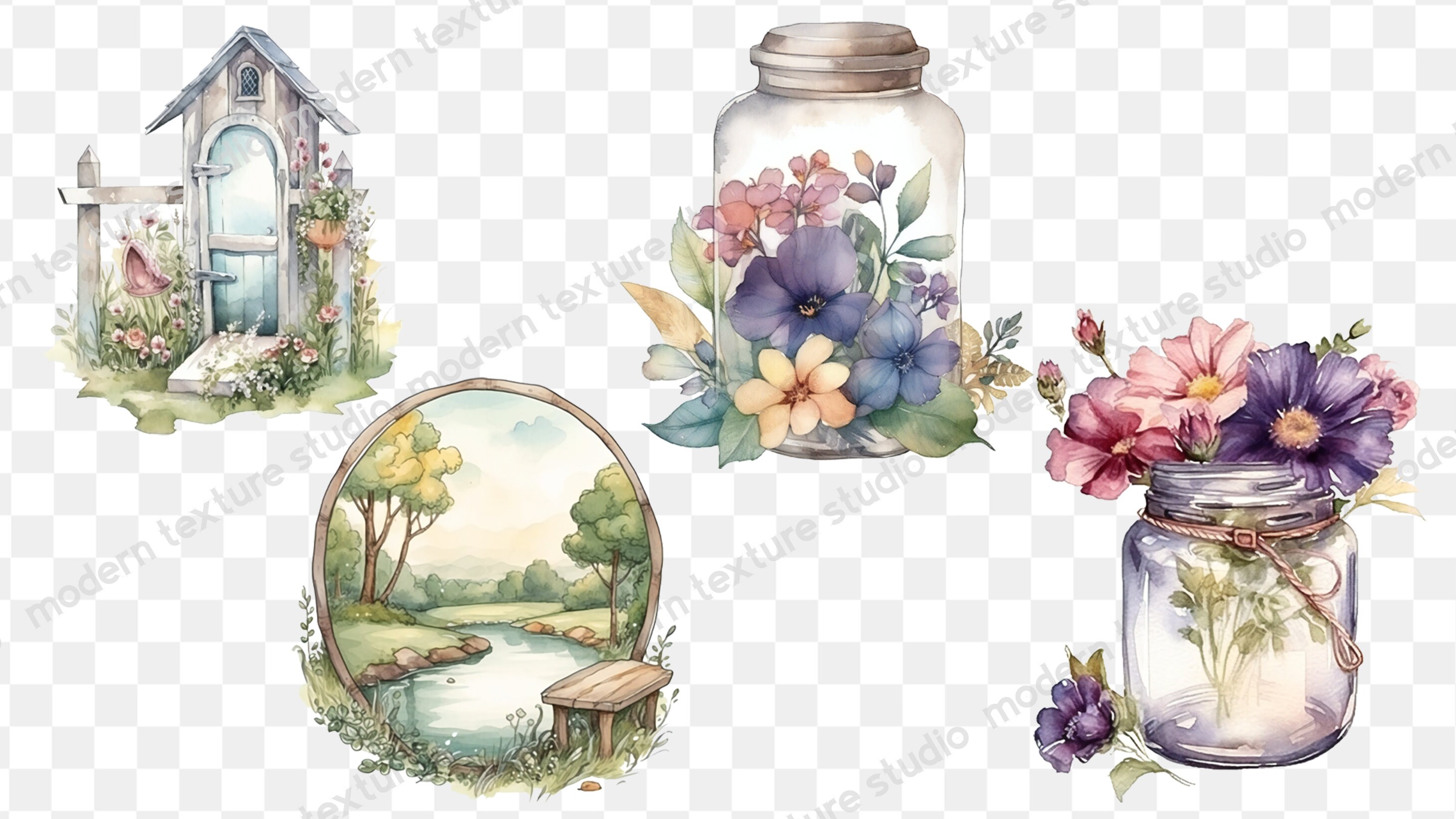 Watercolor Cottagecore Pack Clipart - 15 Pack Floral Antique Cottage ...