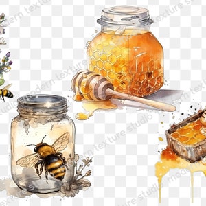 Watercolor Honey Bee Clipart - 18 Piece Honey Bee Floral Honey Jar Bee ...