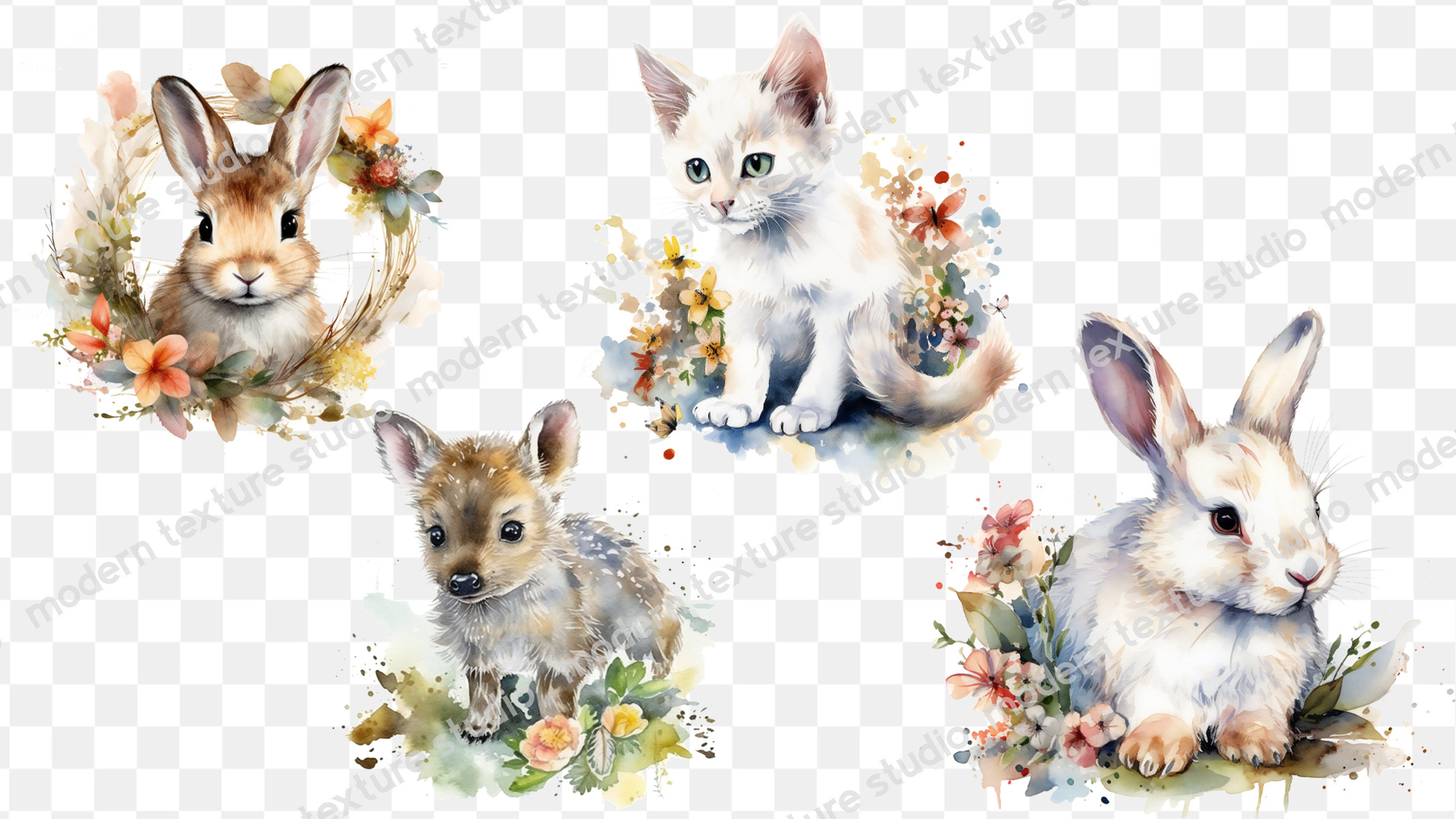 Watercolor Spring Baby Animals Clipart – PNG Images (digital Download ...