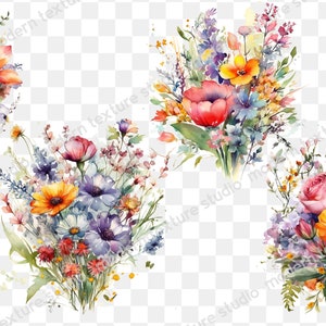 Watercolor Spring Bouquets Clipart - 20 Piece Wildflower Floral Corner ...