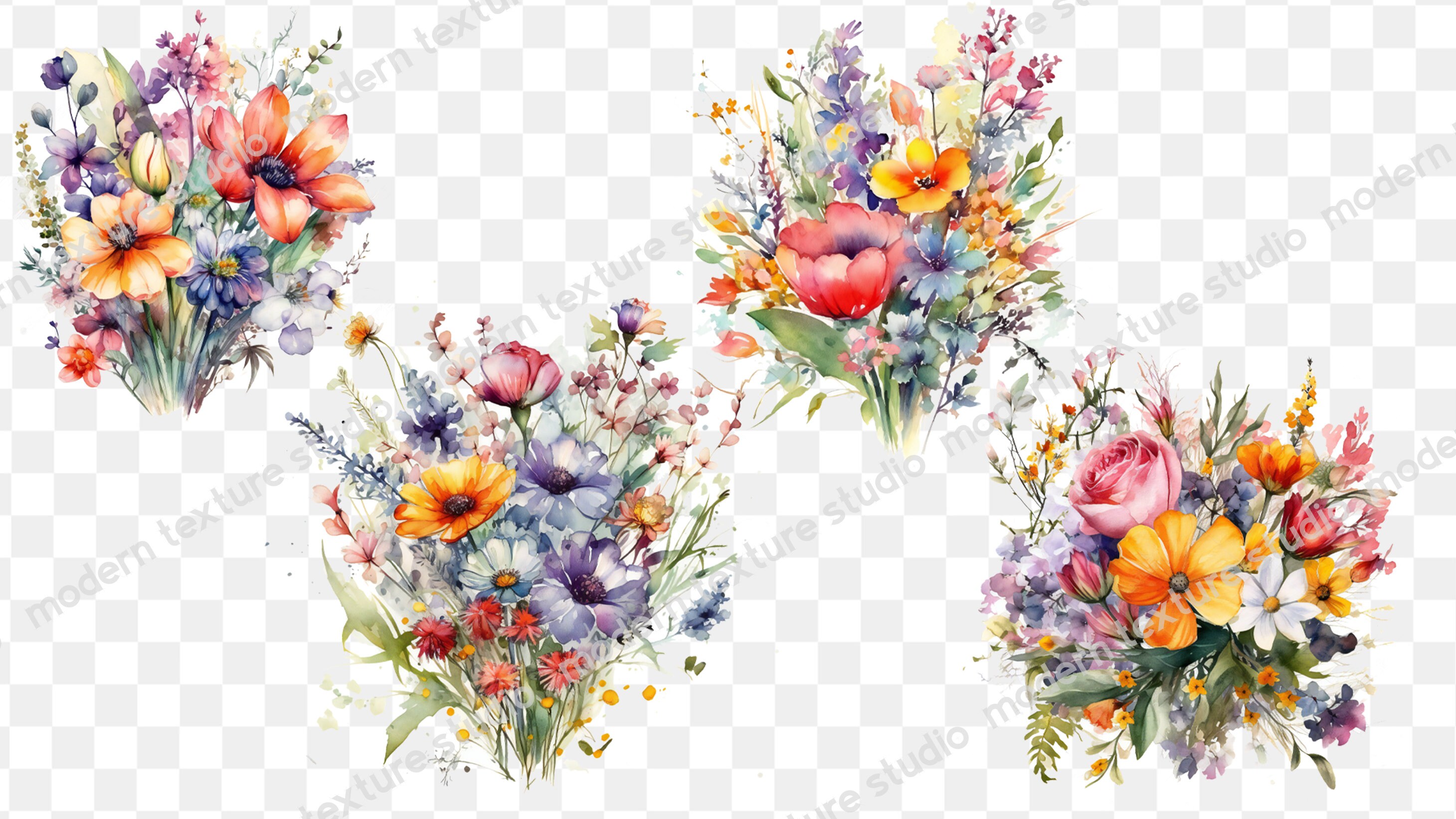 Watercolor Spring Bouquets Clipart 20 Piece Wildflower - Etsy