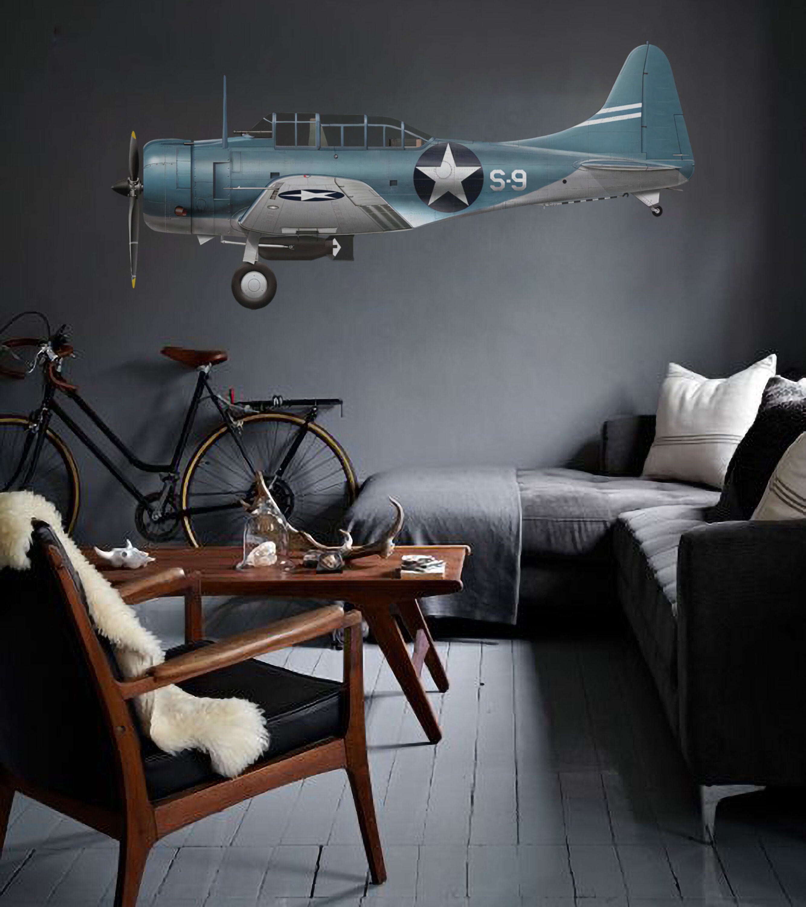 Easy to Apply Military Fighter Jet Wall Decal Featuring a WWII Spitfire ...