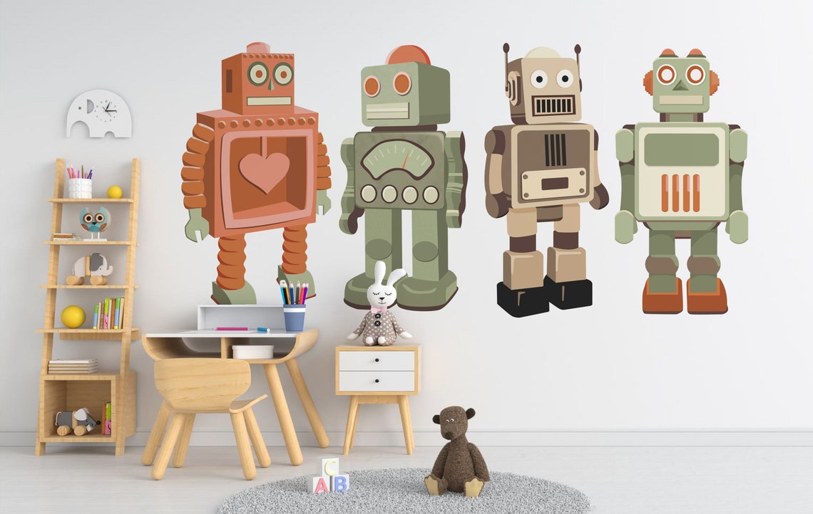 Removable Class Robot Wall Decal Vintage Robot Wall Sticker for Boy ...