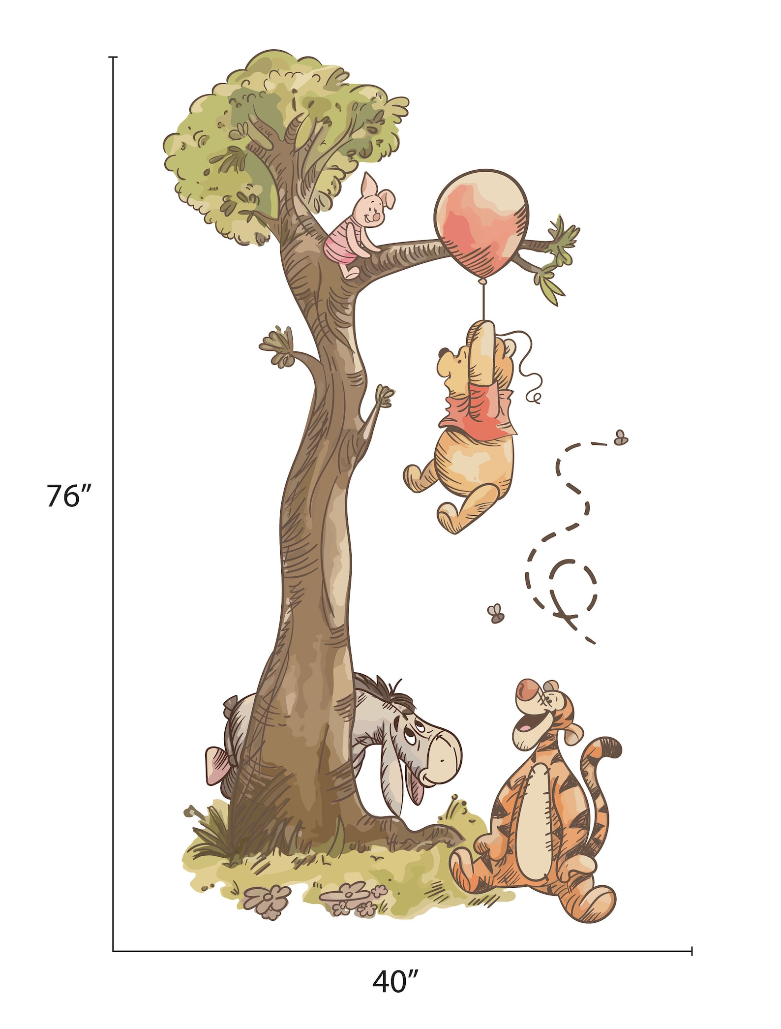 Removable Vintage Winnie the Pooh Playing on Tree Wall Decal Sticker ...