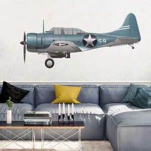 Easy to Apply Military Fighter Jet Wall Decal Featuring a WWII Spitfire ...