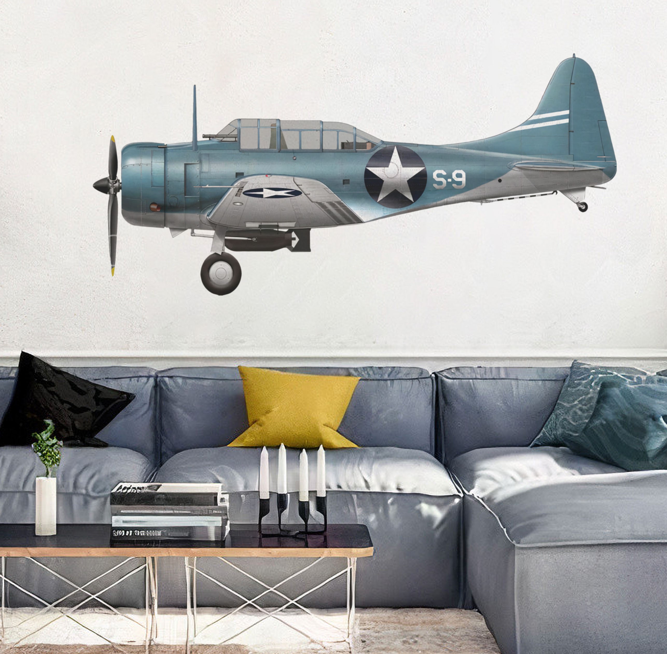 Easy to Apply Military Fighter Jet Wall Decal Featuring a WWII Spitfire ...