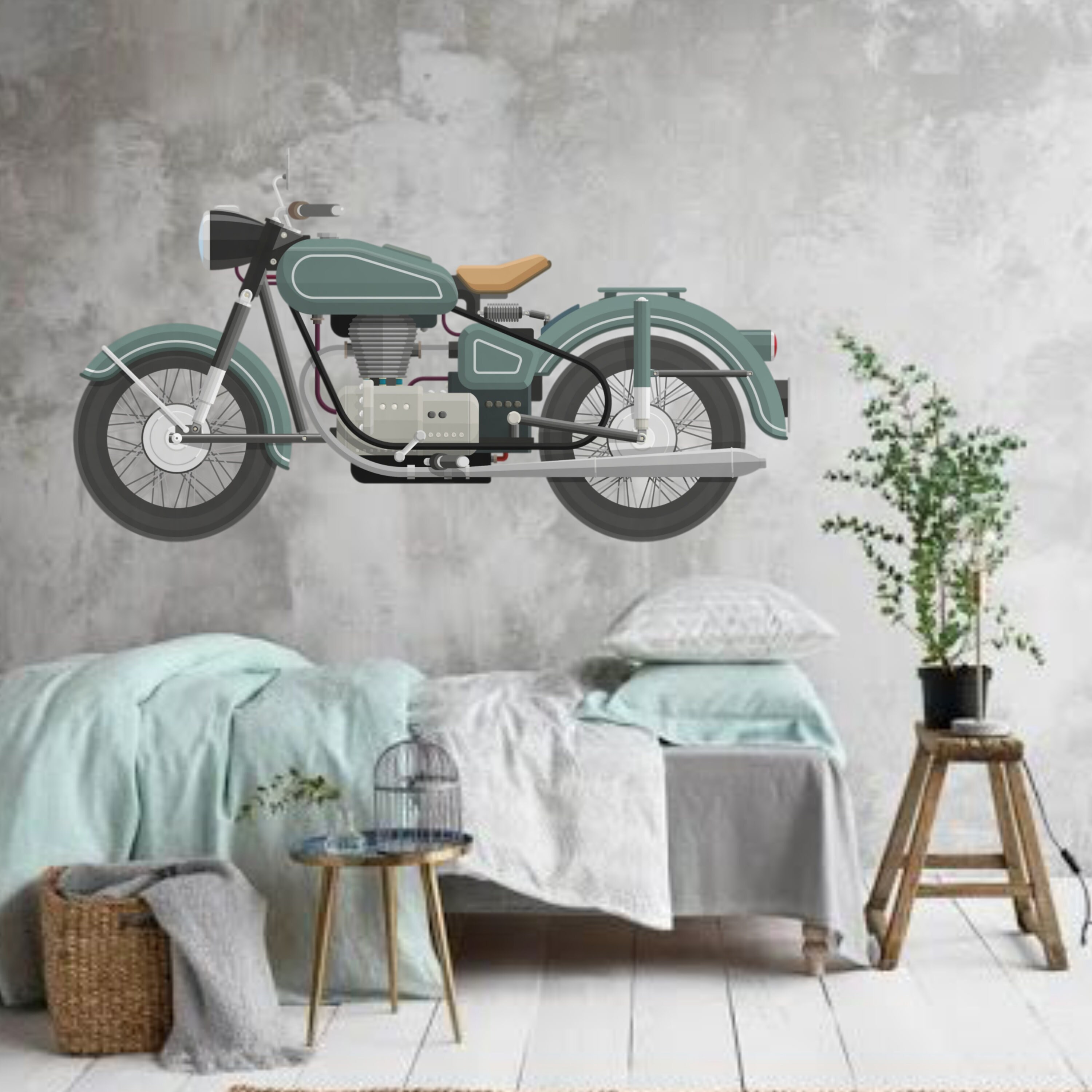 Removable Transportation Mural Vintage Bike Wall Decal Motorcycle Wall ...