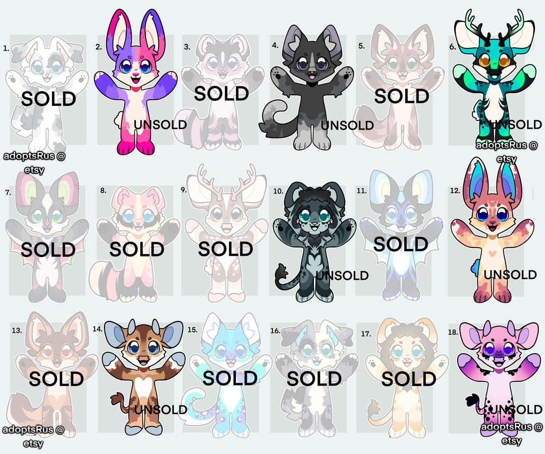 Cute Chibi Furry Adoptable Fox Dog Deer Cow Cat Fox Bunny Lion Raccoon ...
