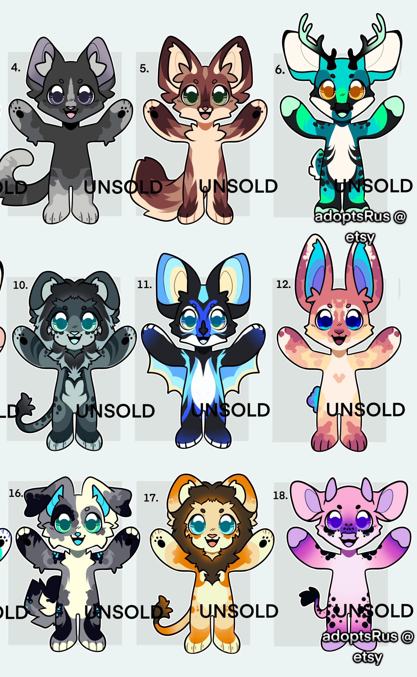 Cute Chibi Furry Adoptable Fox Dog Deer Cow Cat Fox Bunny Lion Raccoon ...