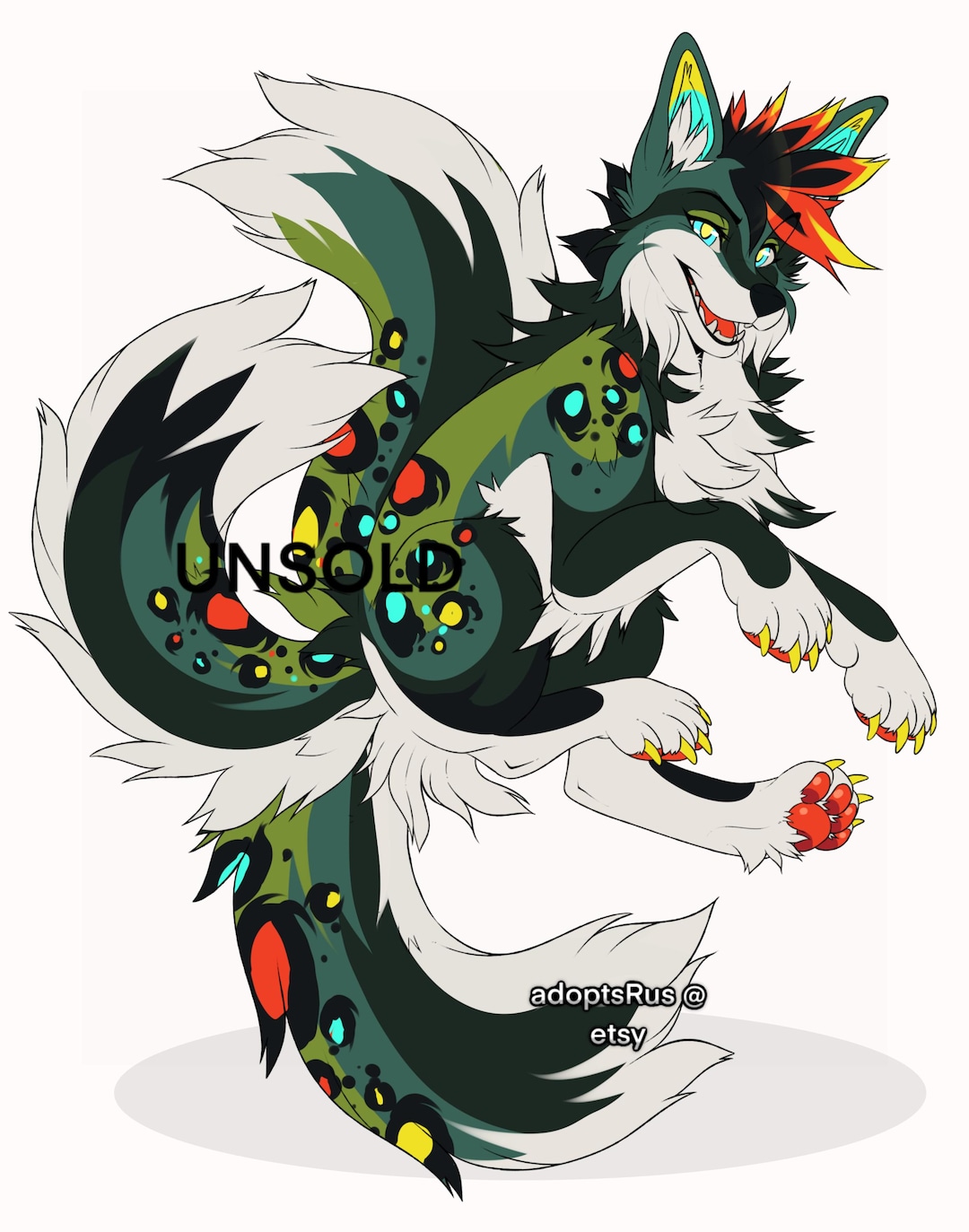 Cute Winged Spotted Bright Red Black Blue Yellow Kitsune Wolf Fursona ...