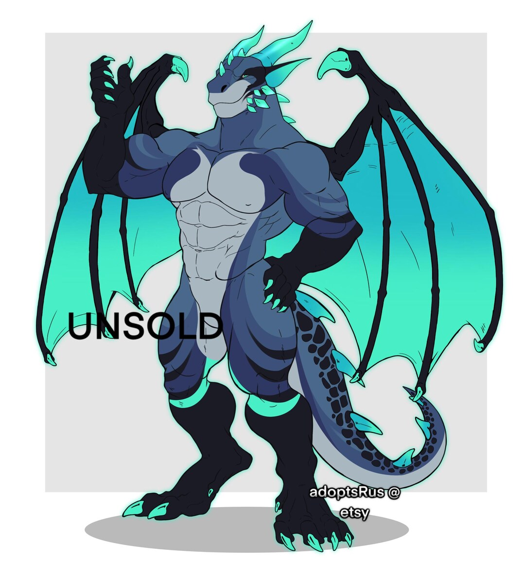 NSFW Muscular Masculine Male Furry Dark Blue Teal Striped Dragon Fursona Reptile Furry Ref ...