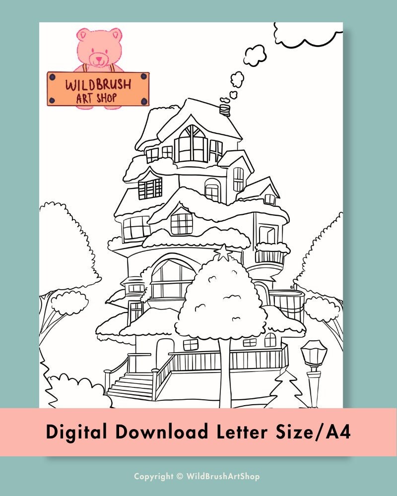 Cottage Colouring Page Cozy Colouring Pages Digital Download Cozy ...