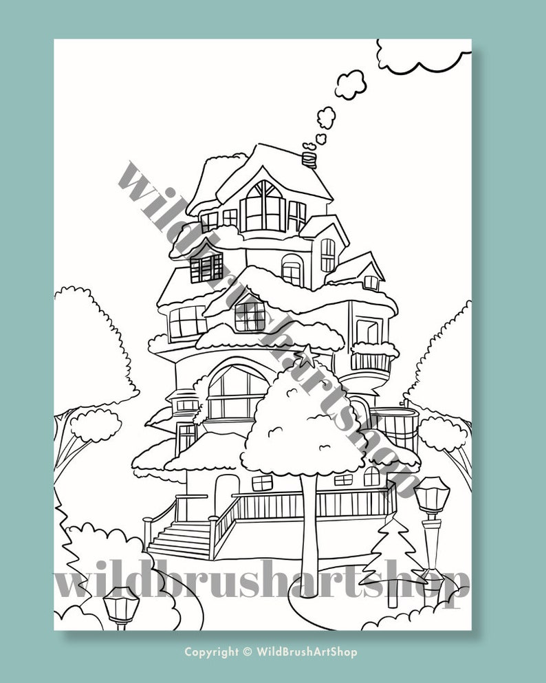 Cottage Colouring Page Cozy Colouring Pages Digital Download Cozy ...