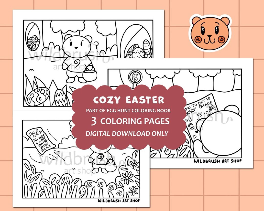 Cozy Easter Coloring Page Set: Kawaii Kids Activity (digital Download ...