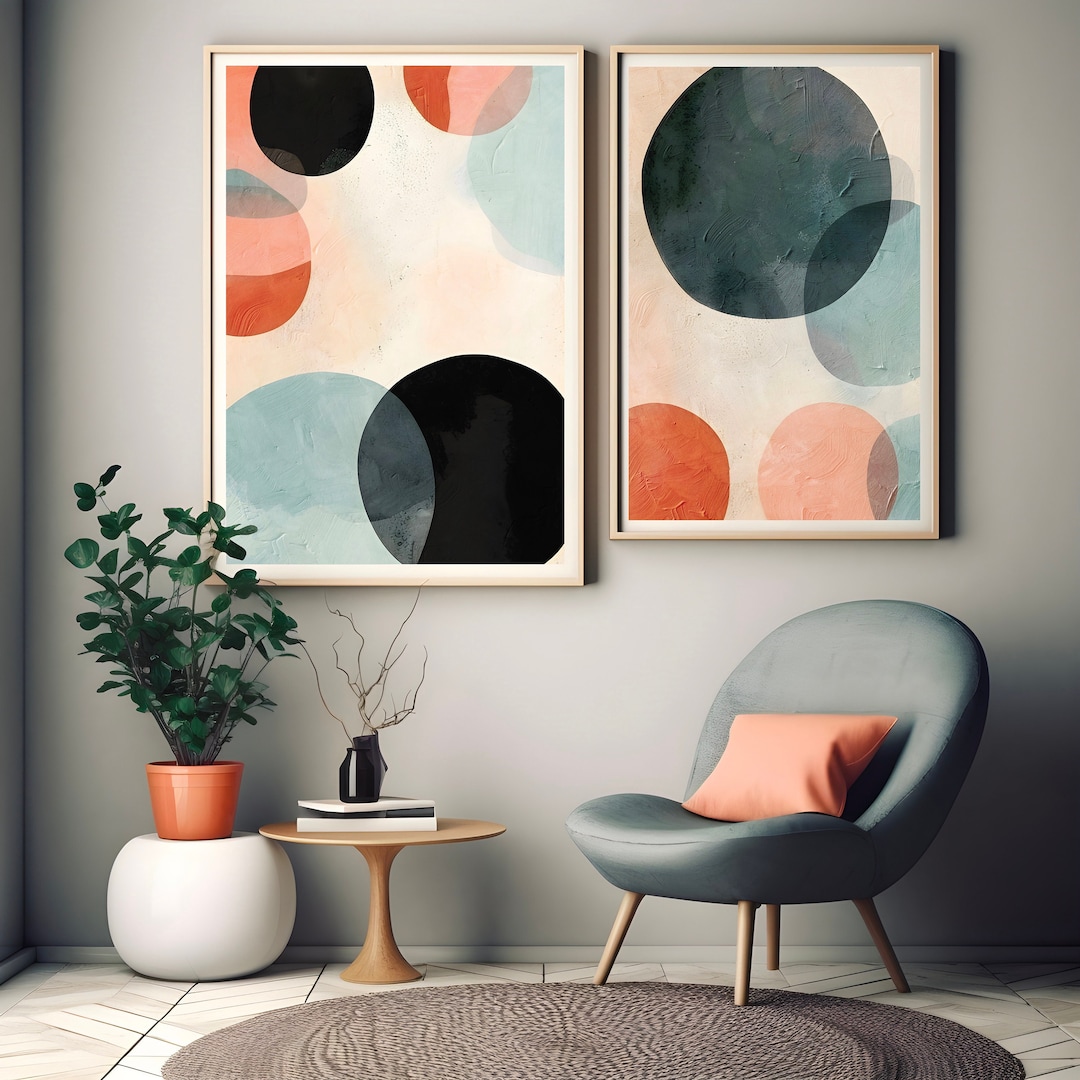 Set of 2 Wall Art, Abstract Art Print, Minimalist Decor, Geometric Form ...