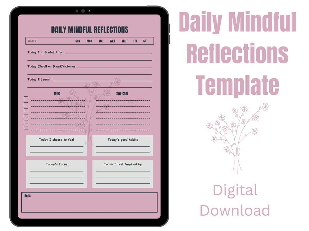 Daily Mindfulness Reflections Template, Journal Template, Daily Log ...