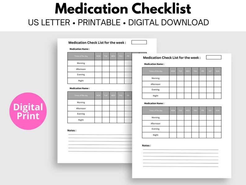 Medication Checklist Medication Tracker Medication Log - Etsy