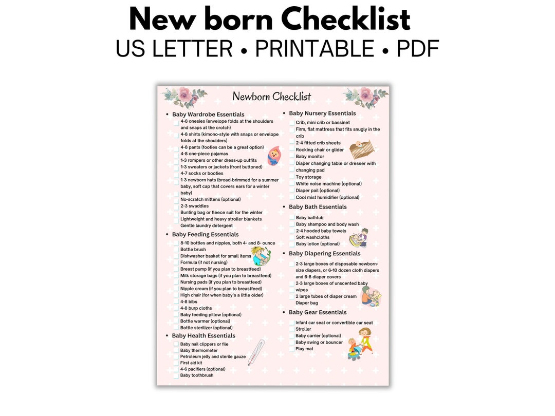 Newborn Checklist New Baby Essentials Planner Printable New Baby ...