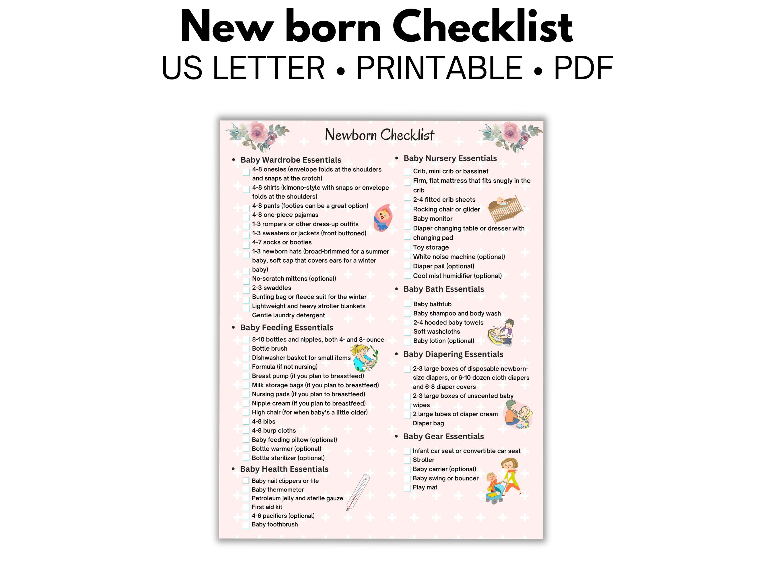 Newborn Checklist New Baby Essentials Planner Printable New Baby ...