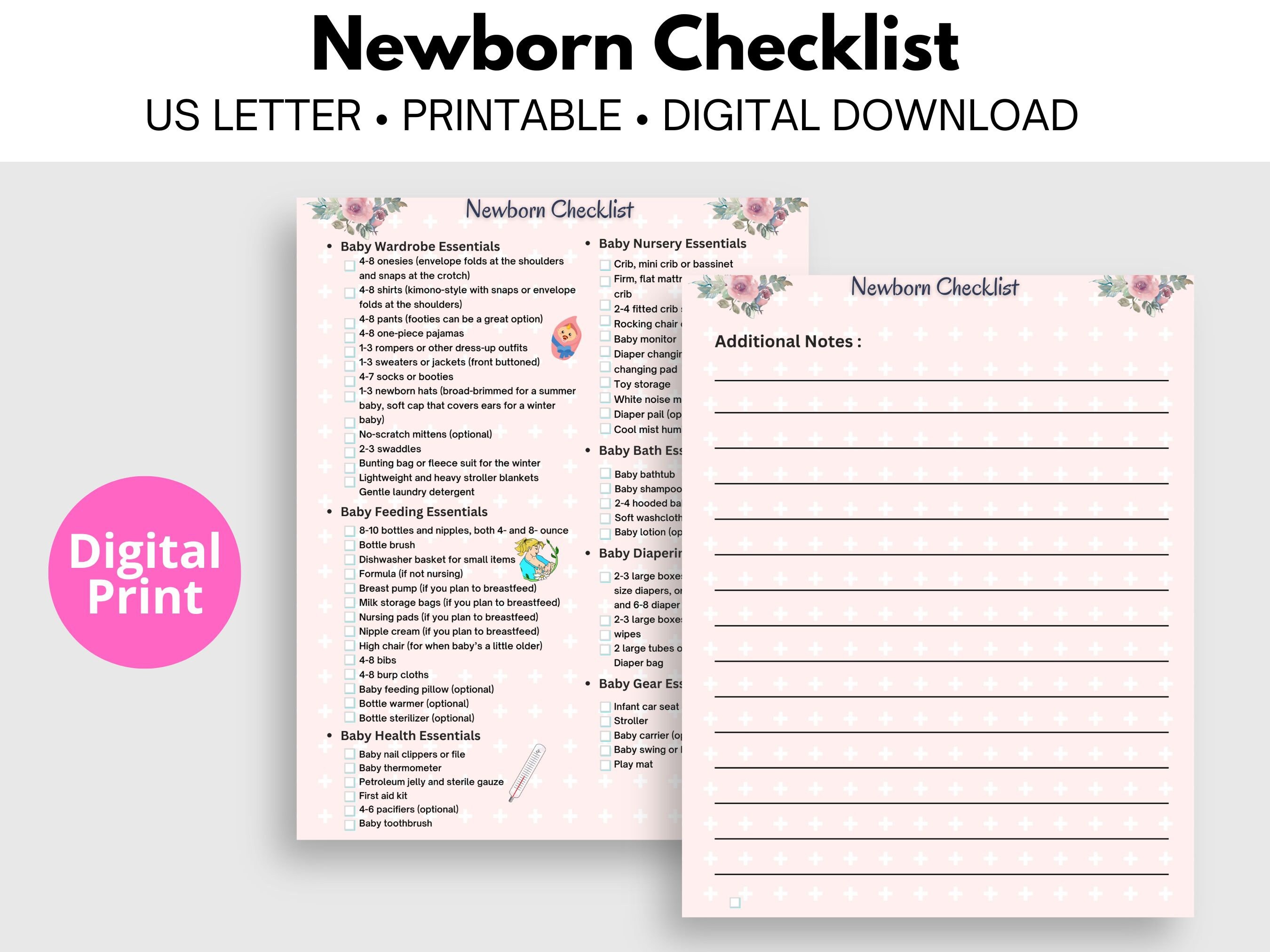 Newborn Checklist New Baby Essentials Planner Printable New Baby ...